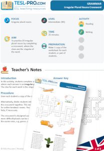 Irregular Plural Nouns Interactive Crossword - Premium ESL Teaching ...